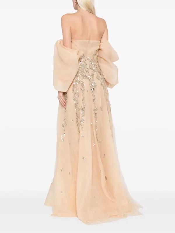 SAIID KOBEISY Off-shoulder Beaded Long Dress
