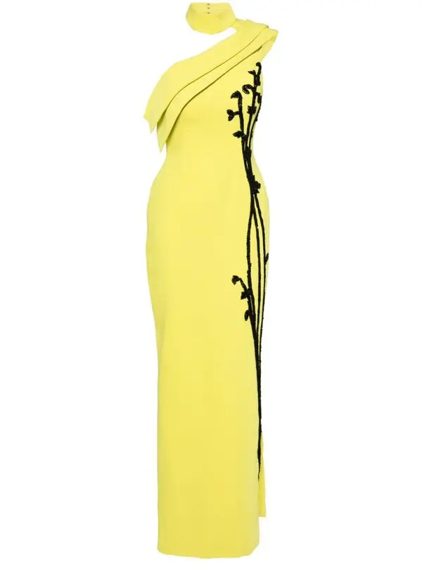 SAIID KOBEISY Bead-embellished One-shoulder Gown - Green
