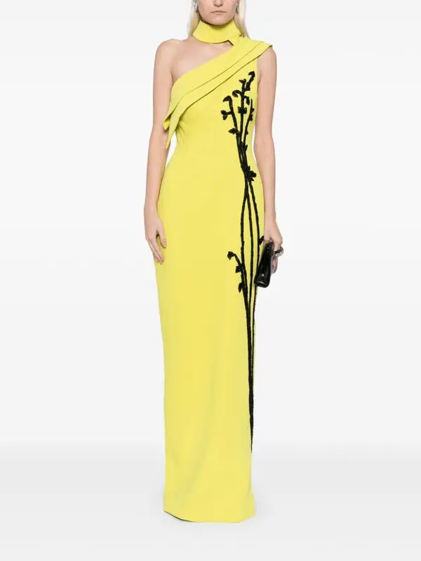 SAIID KOBEISY Bead-embellished One-shoulder Gown - Green