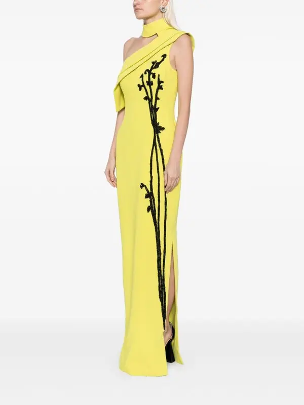 SAIID KOBEISY Bead-embellished One-shoulder Gown - Green