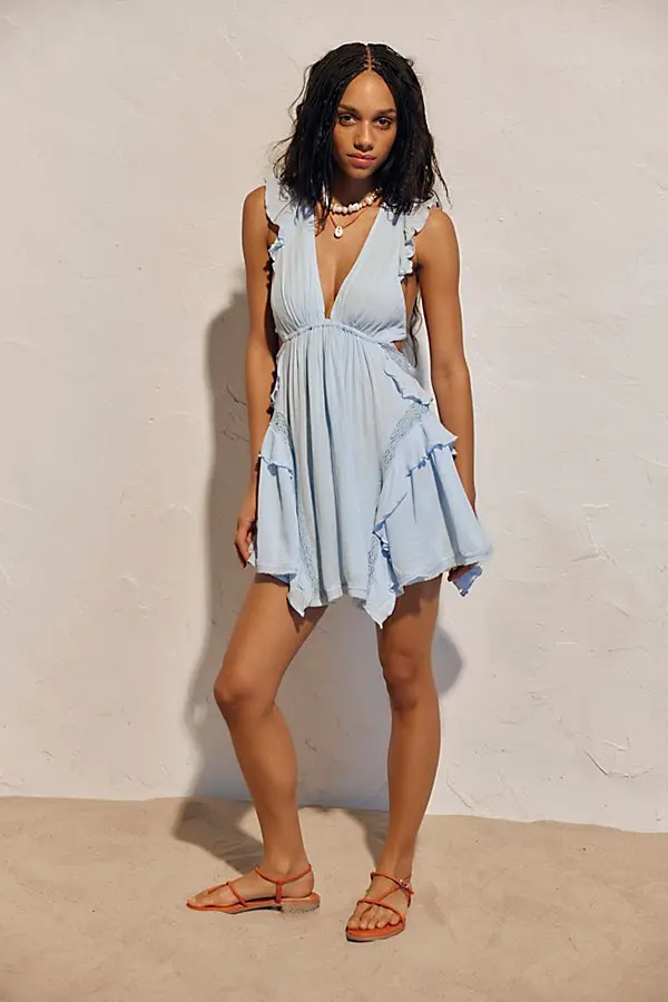Free People More Is More Mini Dress - Ice Water