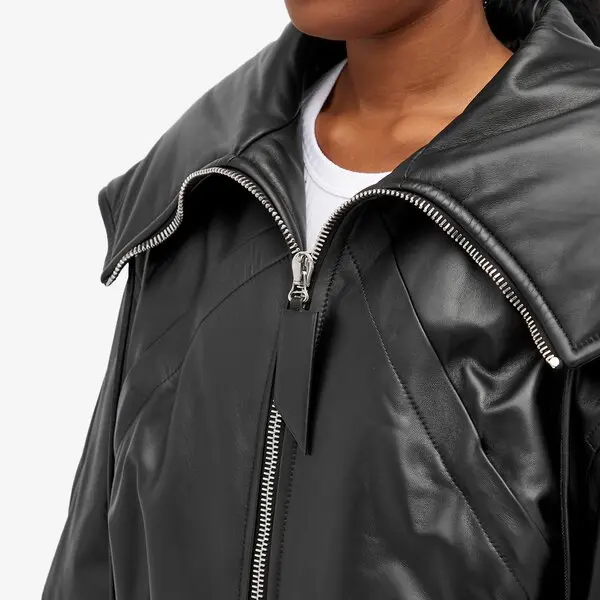 Attico Oversized Leather Bomber Jacket In Black - 50% Off