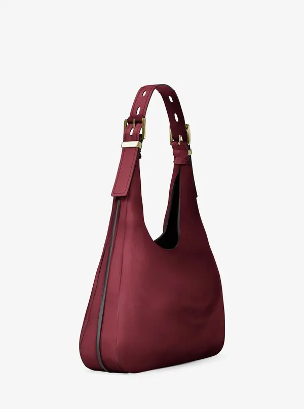 Michael Kors Nolita Large Nubuck Hobo Shoulder Bag - Red