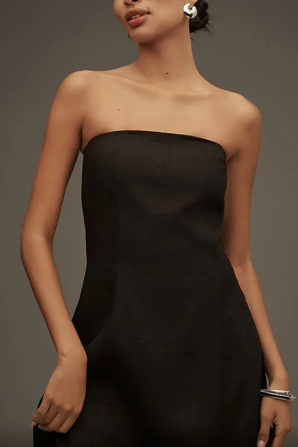 Endless Rose Strapless Linen Midi Dress In Black - 67% Off | Editorialist