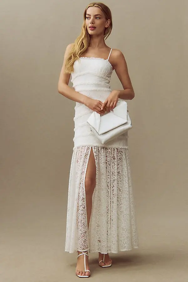 Bhldn Lace Maxi Dress With Ruffle Embellishments In White - 29% Off |  Editorialist