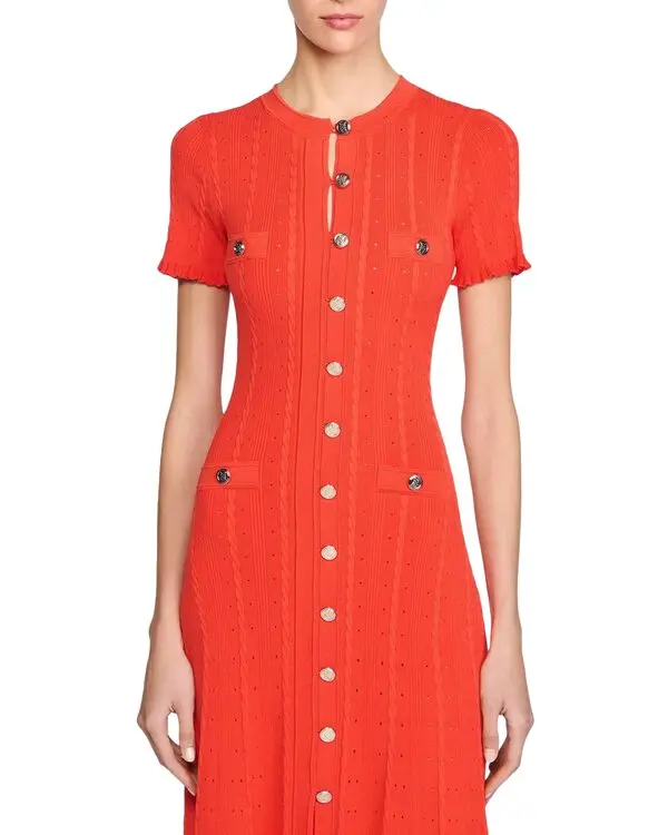 Sandro Milo Button Front Midi Dress - Poppy
