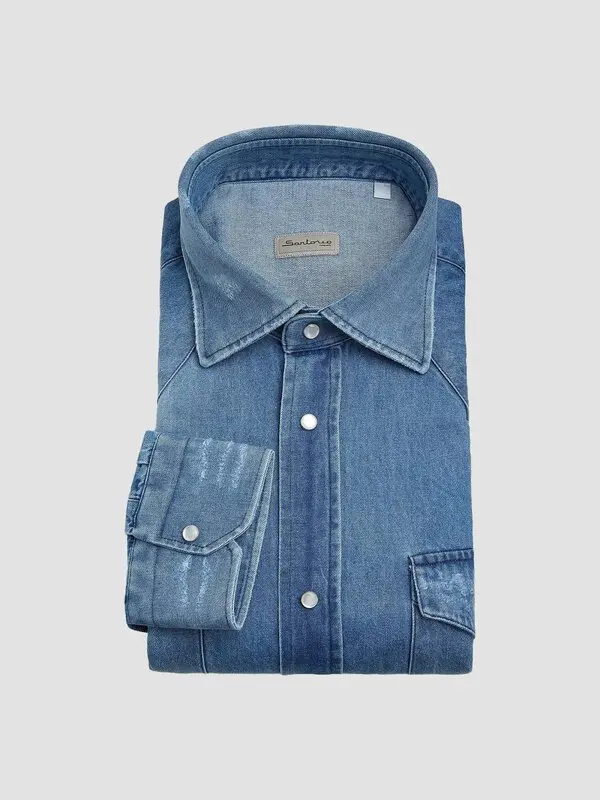 SARTORIO NAPOLI Denim Snap-front Shirt - Light Denim