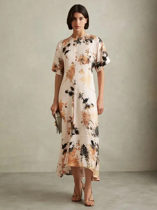 REISS Chrissy Floral Print Midi Dress