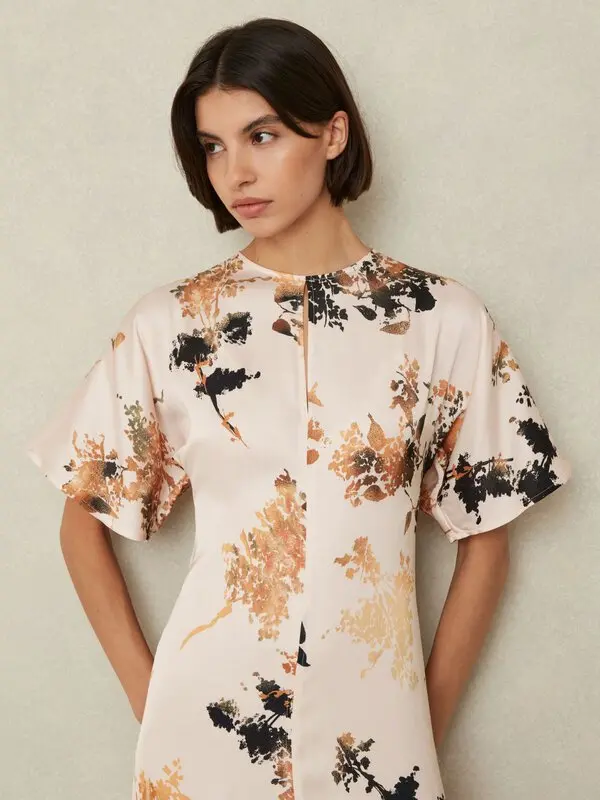 REISS Chrissy Floral Print Midi Dress