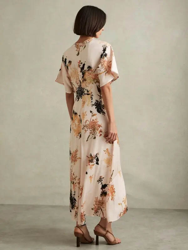 REISS Chrissy Floral Print Midi Dress