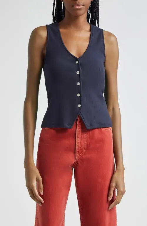 Veronica Beard Hoorne Cotton Ribbed Vest