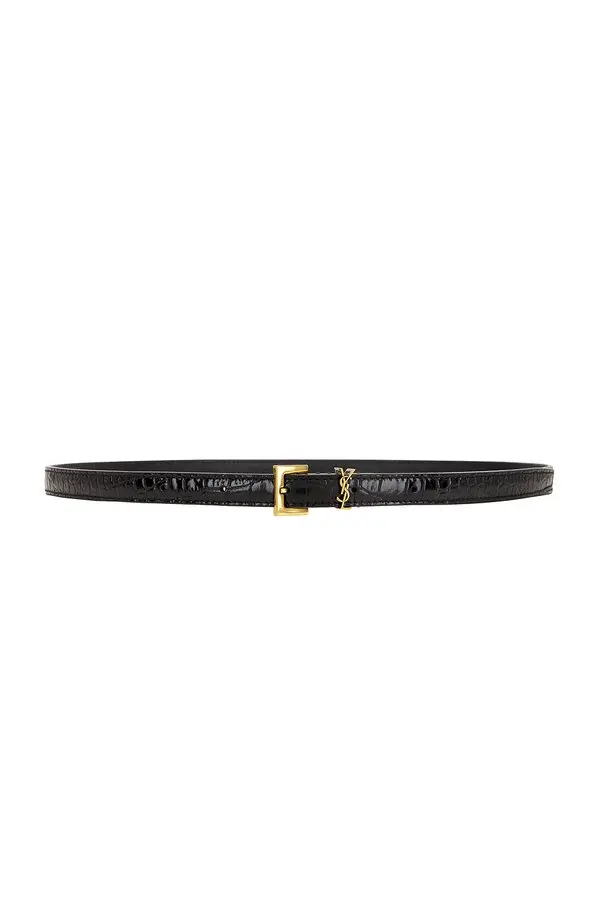 Saint Laurent Cassandre Thin Leather Belt - Nero