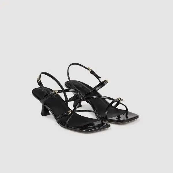 Sandro Strappy Patent Leather Sandals - Black