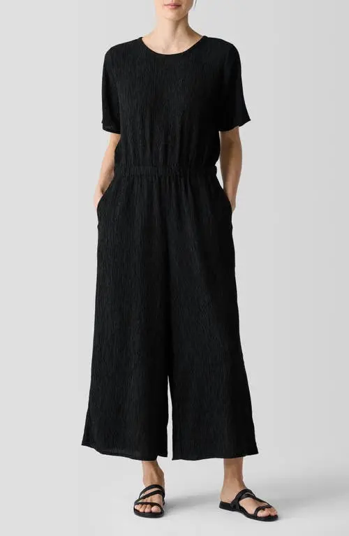 Eileen Fisher Crinkle Wide Leg Jumpsuit - Black