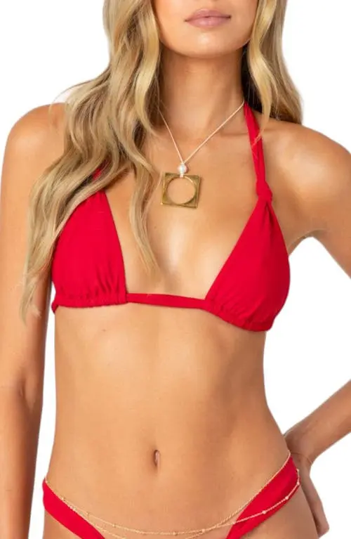 EDIKTED Soraya Knotted Triangle Bikini Top - Red