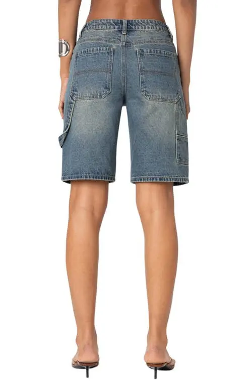 EDIKTED Low Rise Denim Carpenter Bermuda Shorts