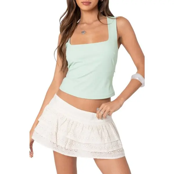 EDIKTED Essy Square Neck Sleeveless Shell - Sage