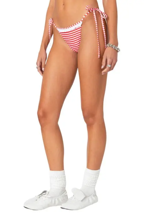EDIKTED Zora Stripe Side Tie Bikini Bottom