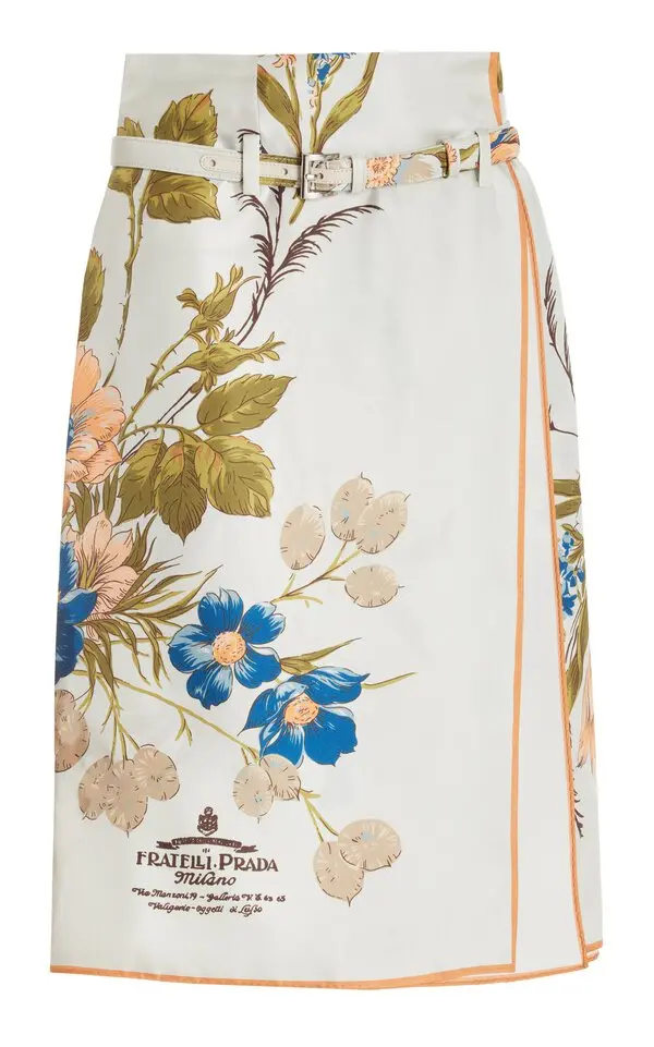 Prada Floral-twill Midi Skirt - Blue
