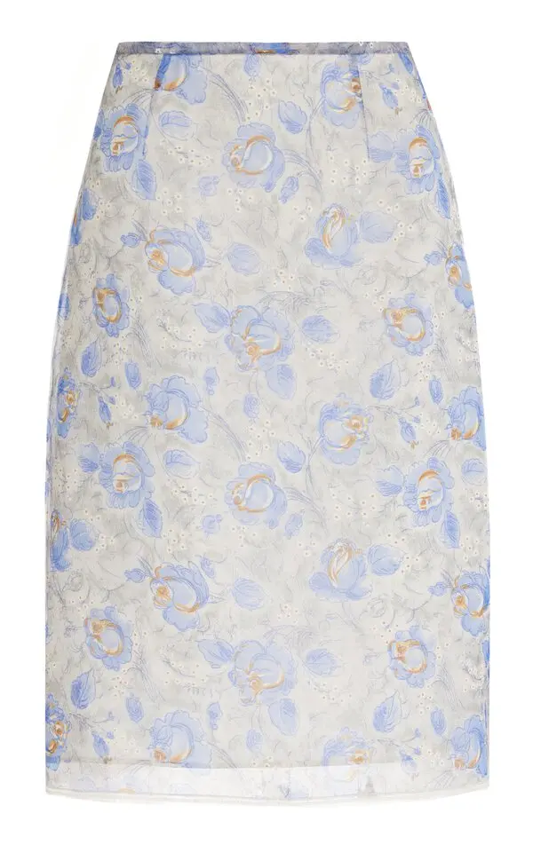 Prada Peony-print Nylon Skirt - Blue