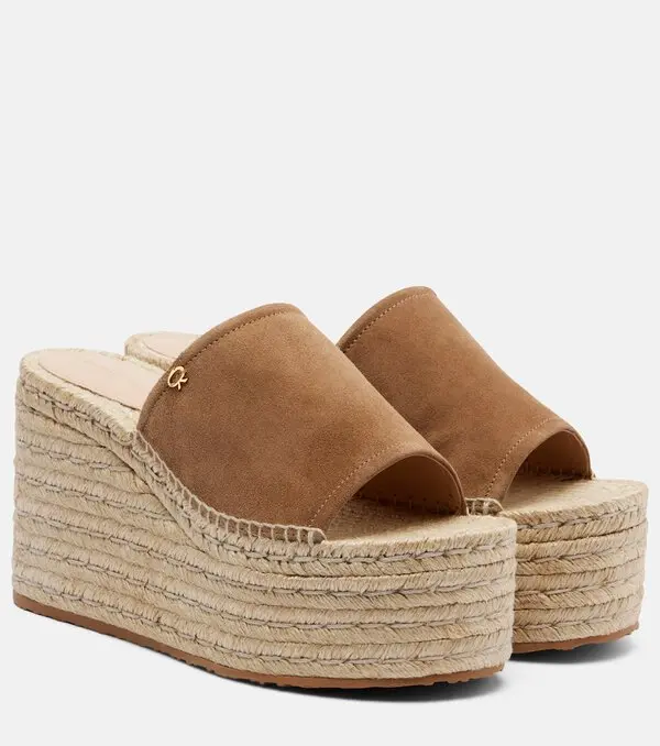 GIANVITO ROSSI Suede Espadrille Wedges - Beige