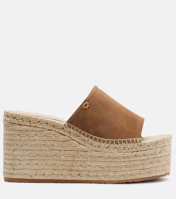 GIANVITO ROSSI Suede Espadrille Wedges - Beige