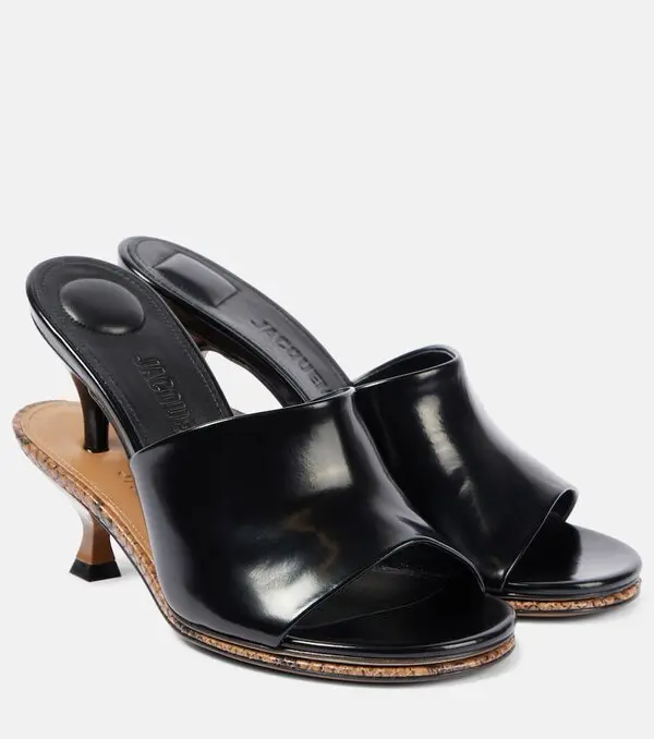Jacquemus Les Doubles Patent Leather Mules - Black