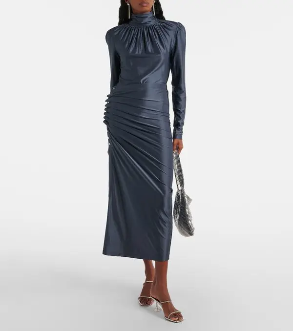 Rabanne Gathered Jersey Midi Skirt - Black