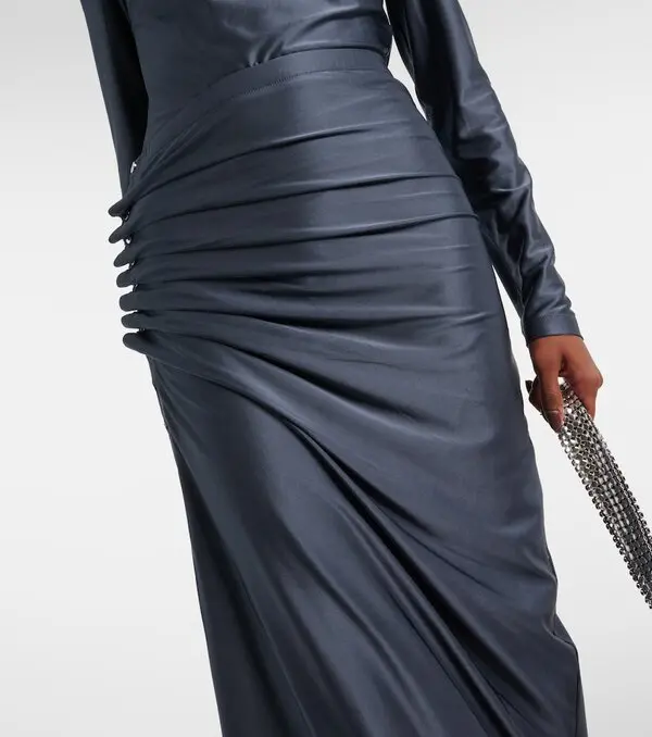 Rabanne Gathered Jersey Midi Skirt - Black