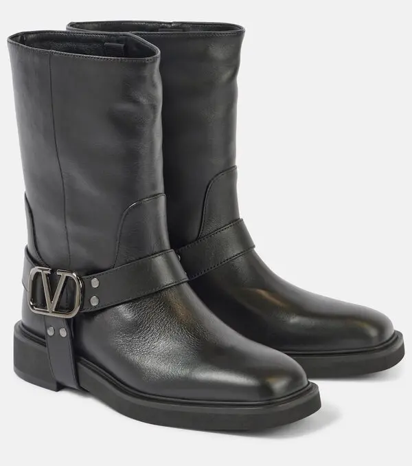 Valentino Garavani Vlogo Signature Leather Biker Boots