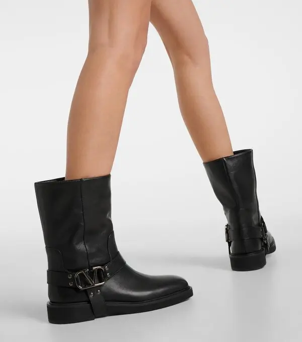 Valentino Garavani Vlogo Signature Leather Biker Boots