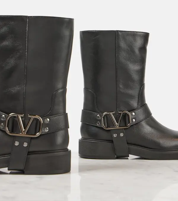 Valentino Garavani Vlogo Signature Leather Biker Boots