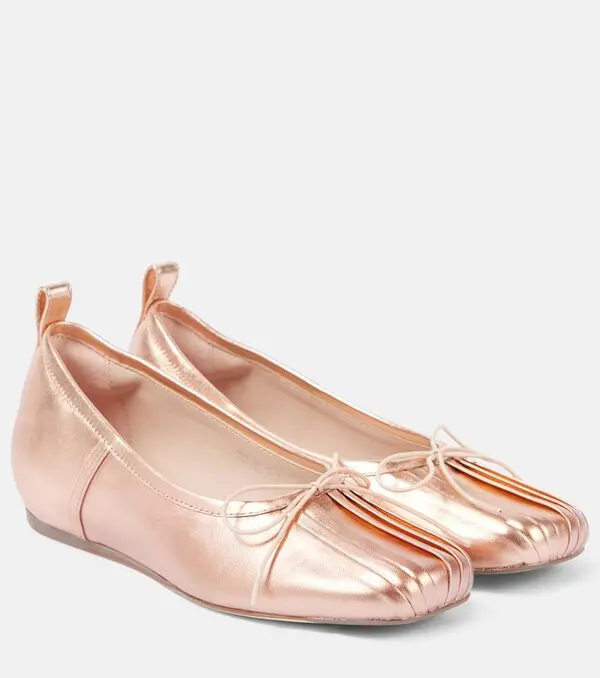 Simone Rocha Classic Pleated Leather Ballet Flats - Beige