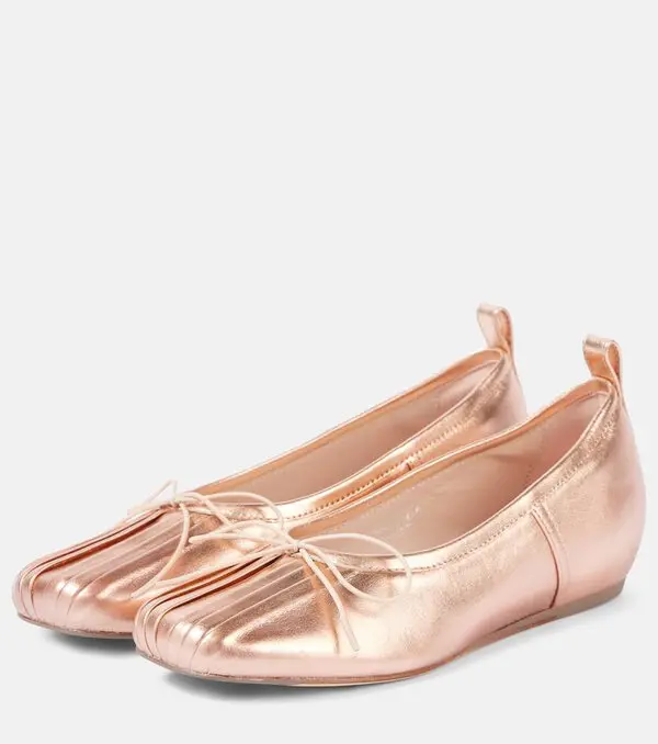 Simone Rocha Classic Pleated Leather Ballet Flats - Beige
