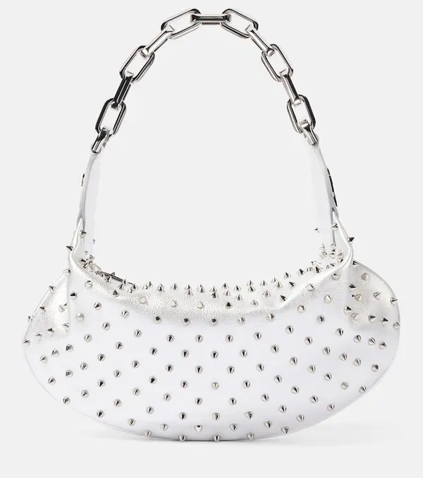 CHRISTIAN LOUBOUTIN Le 54 Spiked Metallic Leather Shoulder Bag - Silver