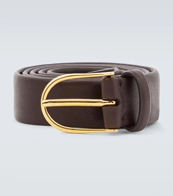Rubinacci Leather Belt With Gold Tone Buckle - Brown