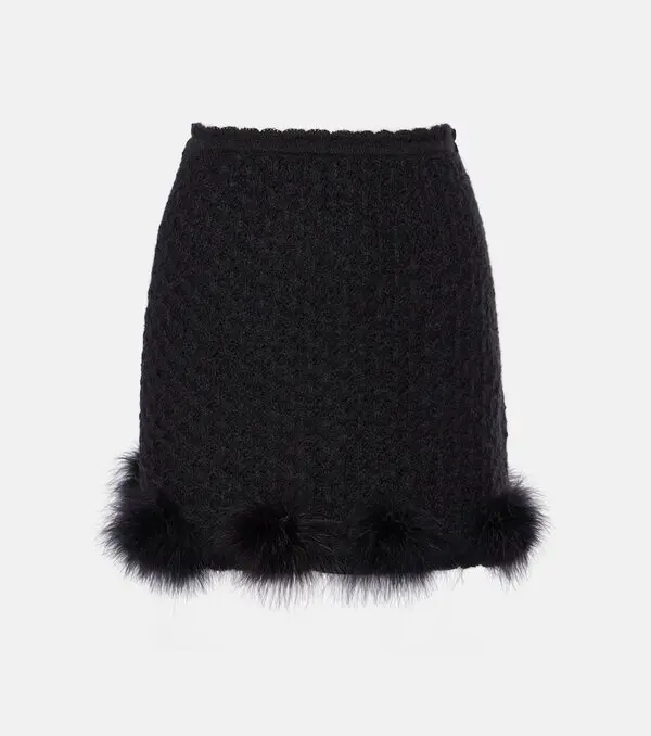 Blumarine Feather-trimmed Knitted Miniskirt