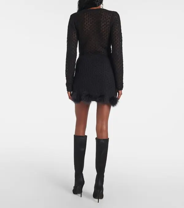 Blumarine Feather-trimmed Knitted Miniskirt