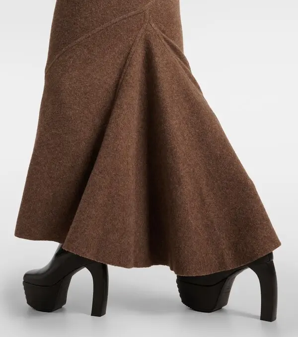 Rick Owens Coda Wool Maxi Skirt - Brown