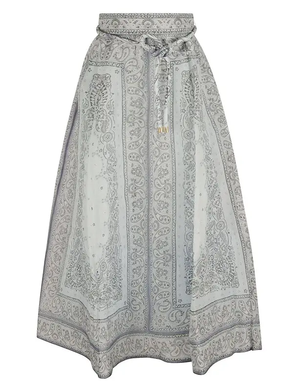 Zimmermann Hypnotic Beaded Merino Wool Midi Skirt - Blue Bandana