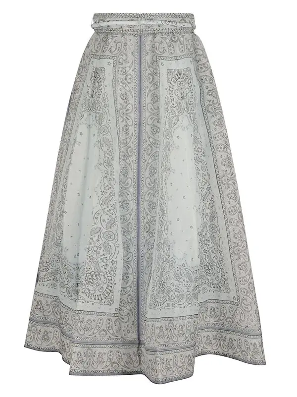 Zimmermann Hypnotic Beaded Merino Wool Midi Skirt - Blue Bandana