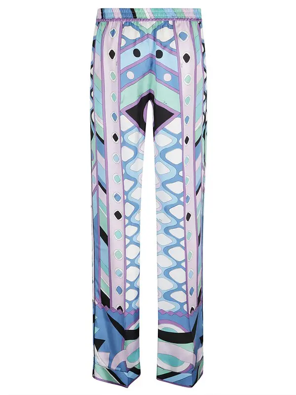 Emilio Pucci Printed Silk Palazzo Trousers - Celeste/bianco