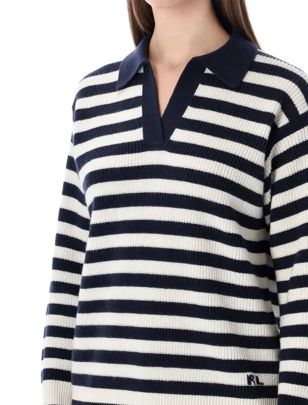 Ralph Lauren Cashmere Jumper With Embroidered Logo - Icon Navy Cream
