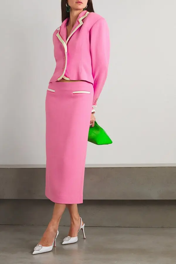 ROWEN ROSE Wool-crepe Midi Skirt