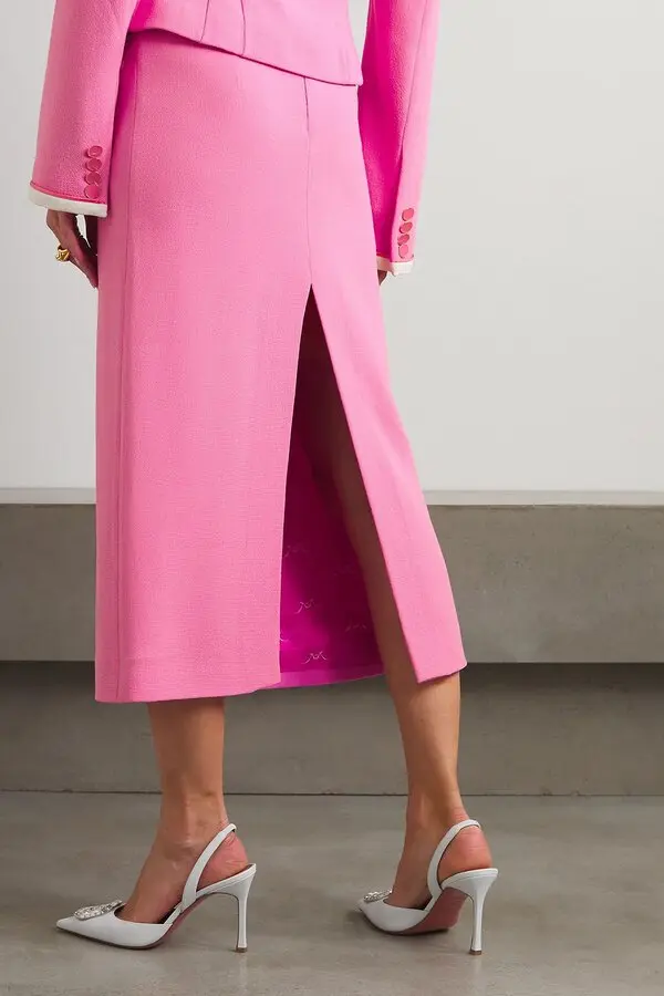 ROWEN ROSE Wool-crepe Midi Skirt