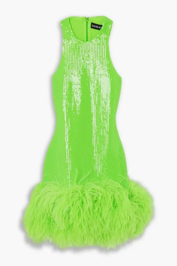 David Koma Feather-Trimmed Sequined Chiffon Mini Dress In Bright Green -  85% Off | Editorialist