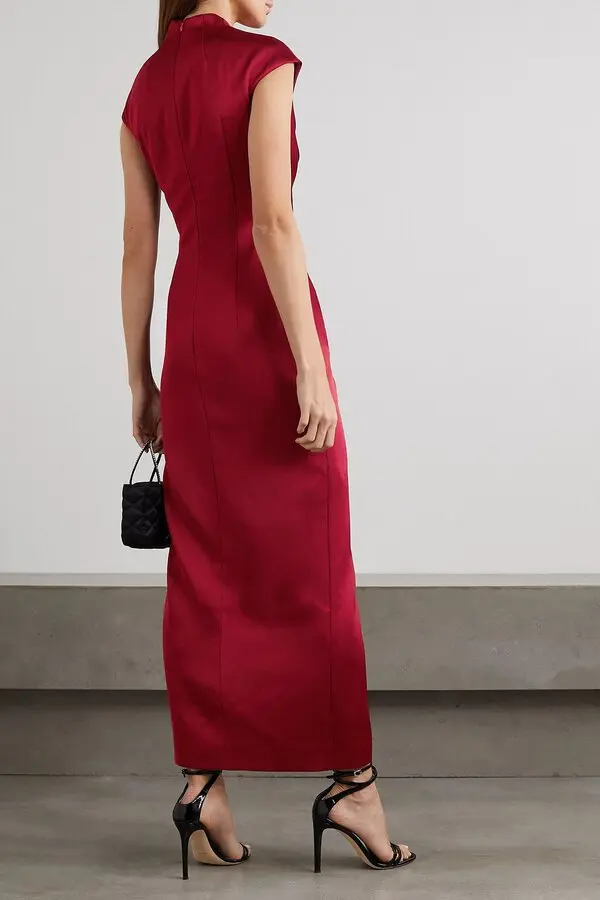rasario red dress RASARIO Asymmetric Draped Corset Gown in Red