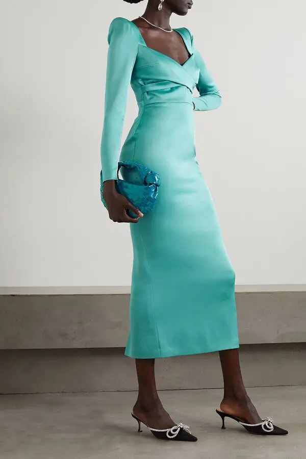 Alex Perry Linden Wrap-effect Satin-crepe Midi Dress - Teal