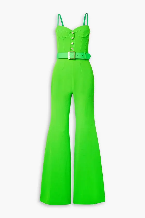 SERGIO HUDSON Belted Wool-crepe Jumpsuit - Bright Green