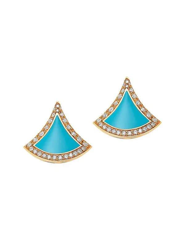 BVLGARI Divas' Dream 18k Turquoise & 0.10 Tcw Diamond Earrings - Yellow Gold